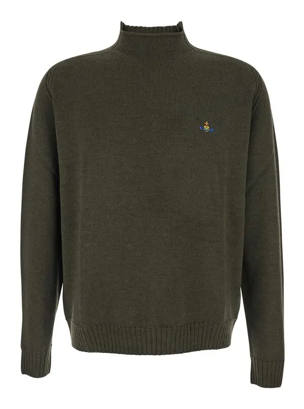 VIVIENNE WESTWOOD Crew Neck Wool Blend Sweater With Embroidered Orb Logo - Green