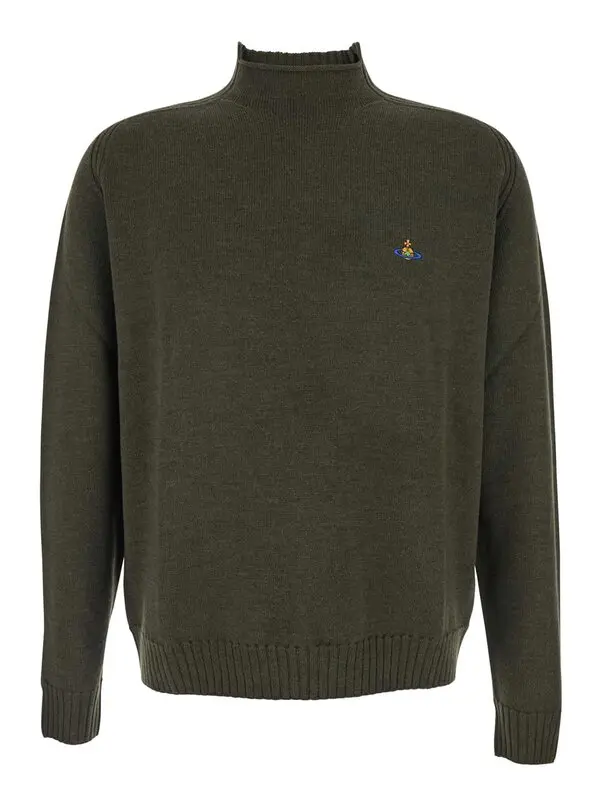 VIVIENNE WESTWOOD Crew Neck Wool Blend Sweater With Embroidered Orb Logo