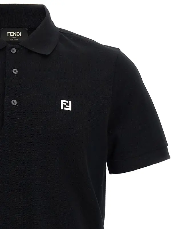 Fendi Ff Metallic Logo Polo Shirt - Black