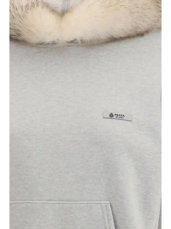 Prada Hoodie With Shearling Lined Hood - Gray