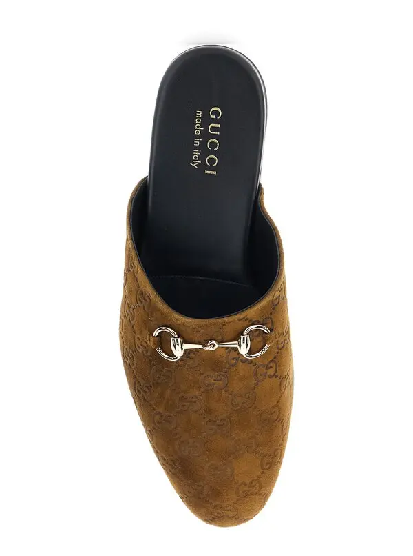 Gucci Suede Mule With Horsebit And Gg Motif