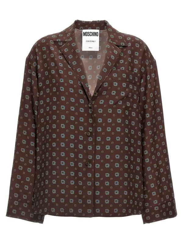 Moschino Printed Silk Shirt With Classic Collar - Brown