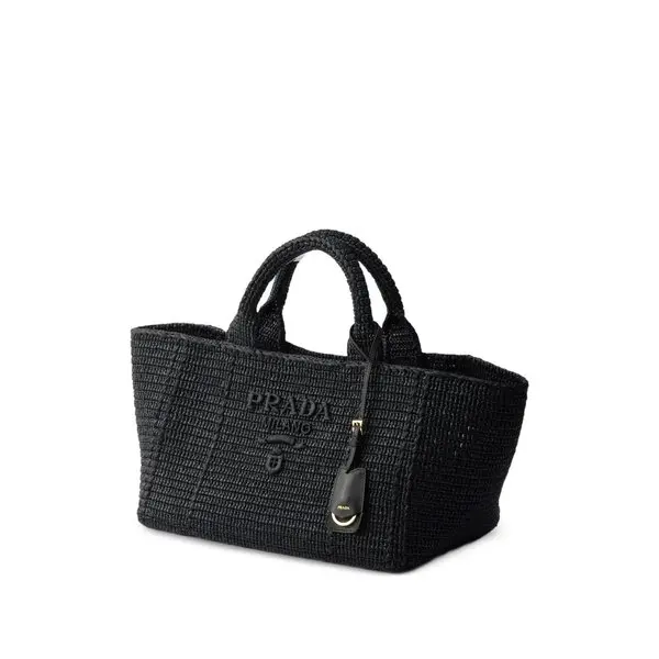 Prada Raffia-effect Tote Bag With Embroidered Logo