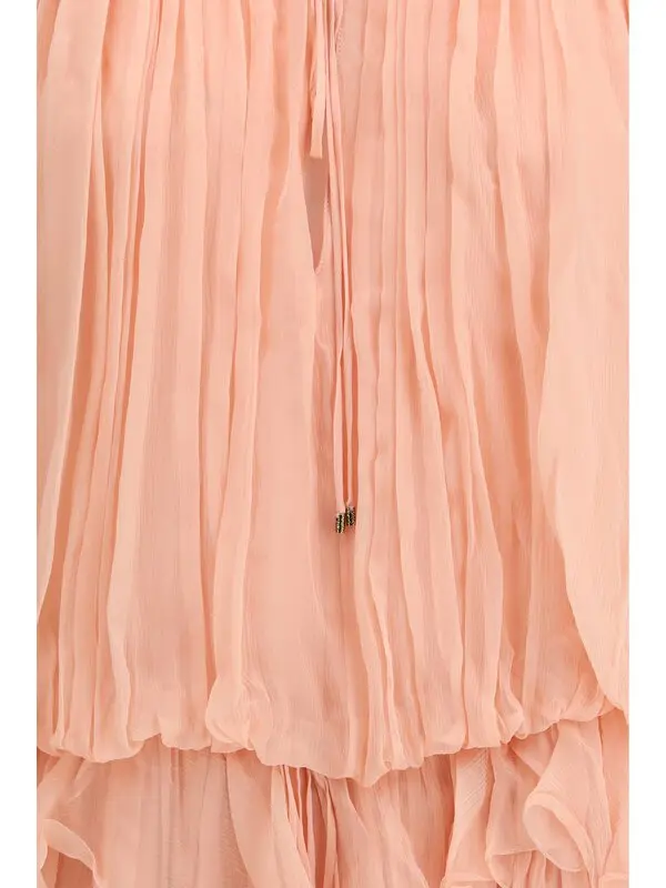 Chloé Mini Dress With Cape In Silk Muslin