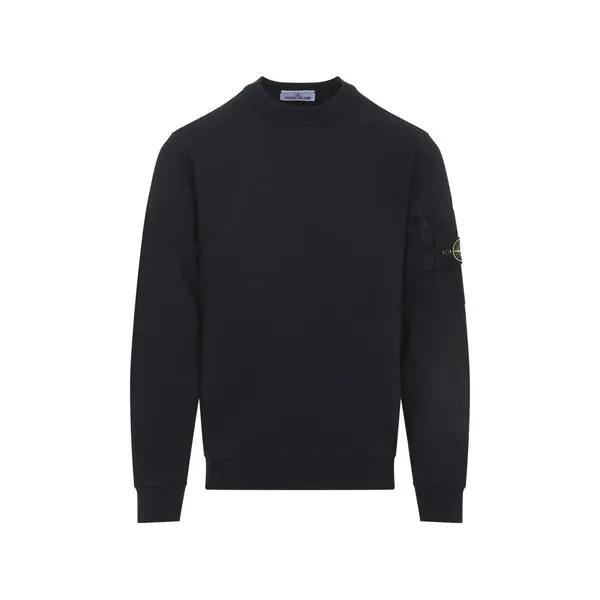 Stone Island Crew Neck Long Sleeve Cotton Sweatshirt With Patch Detail - Black
