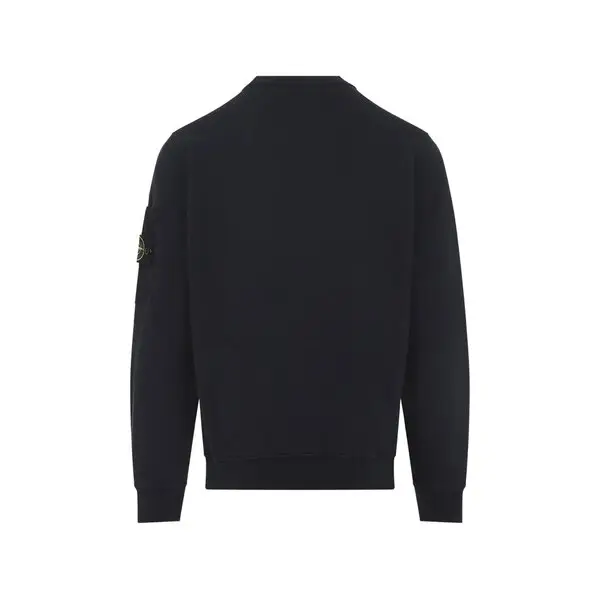 Stone Island Crew Neck Long Sleeve Cotton Sweatshirt With Patch Detail - Black