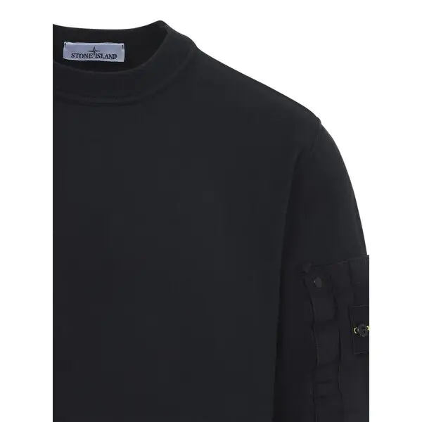 Stone Island Crew Neck Long Sleeve Cotton Sweatshirt With Patch Detail - Black