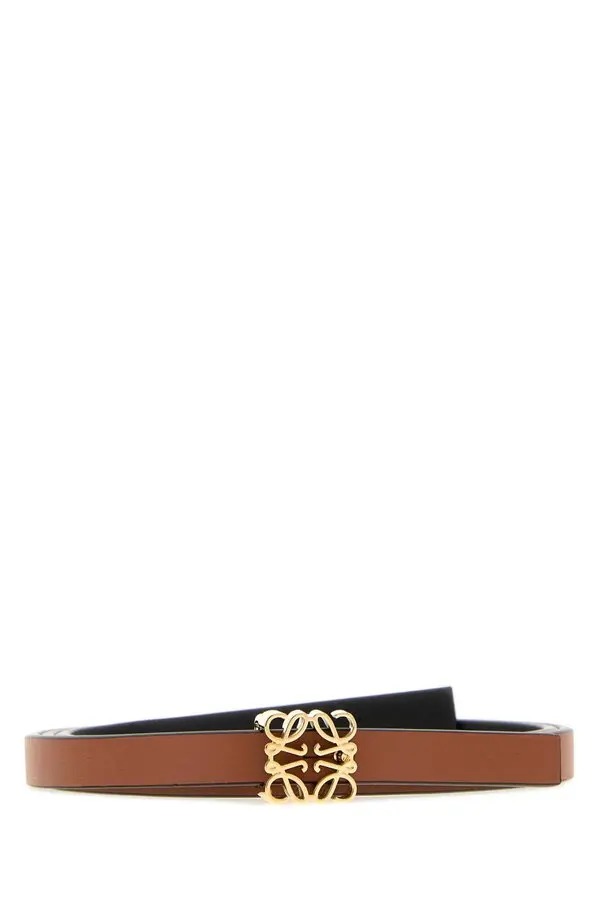 Loewe Caramel Leather Reversible Belt With Golden Metal Finishing - Brown