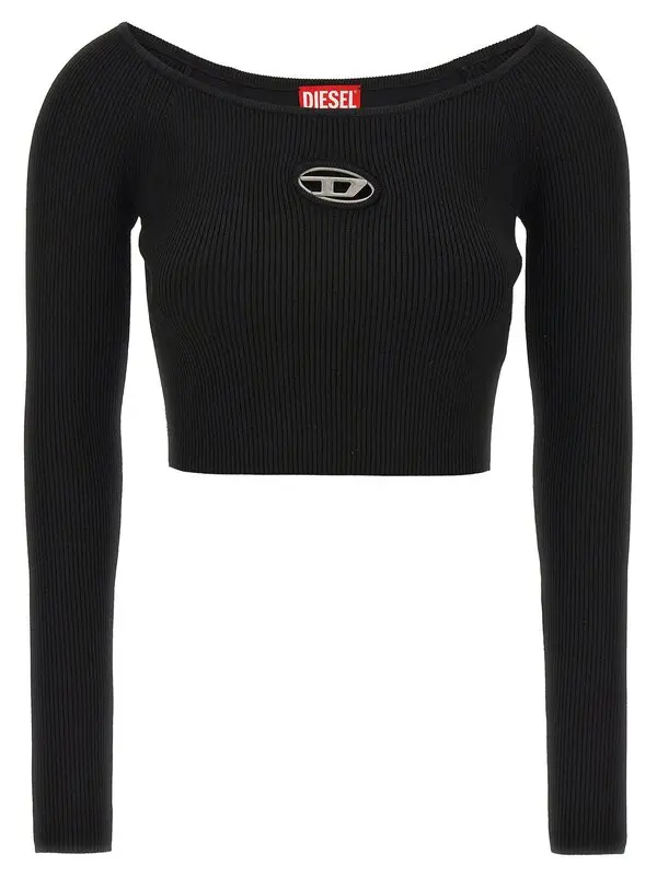 DIESEL® M-vera-ls Ribbed Crop Sweater With Cut Out Detail - Black