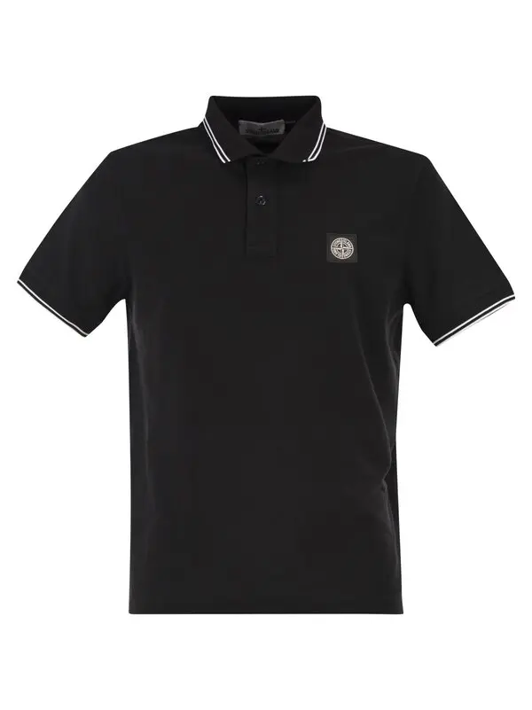 Stone Island Slim Fit Short Sleeve Polo Shirt With Compass Patch - Black