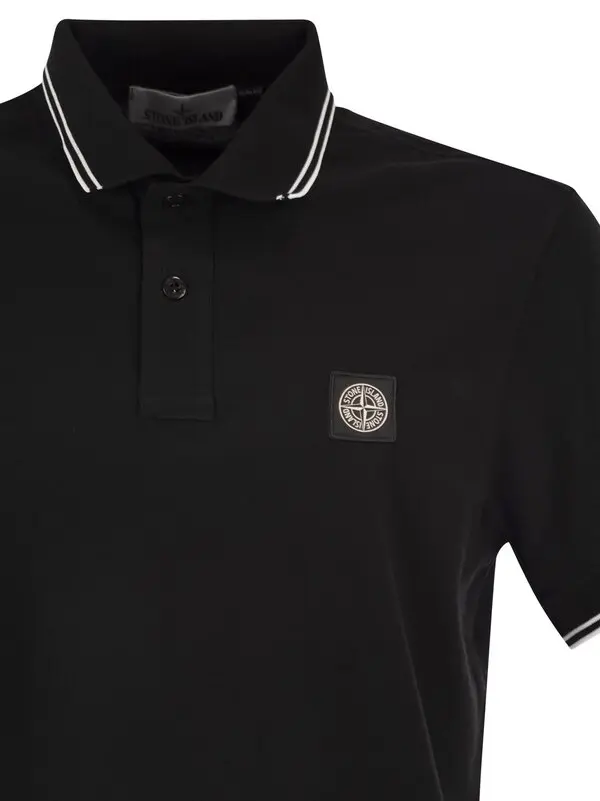Stone Island Slim Fit Short Sleeve Polo Shirt With Compass Patch - Black