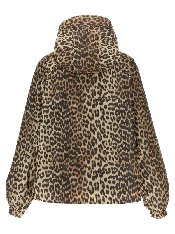 GANNI Leopard Print Recycled Nylon Hooded Windbreaker - Multicolor