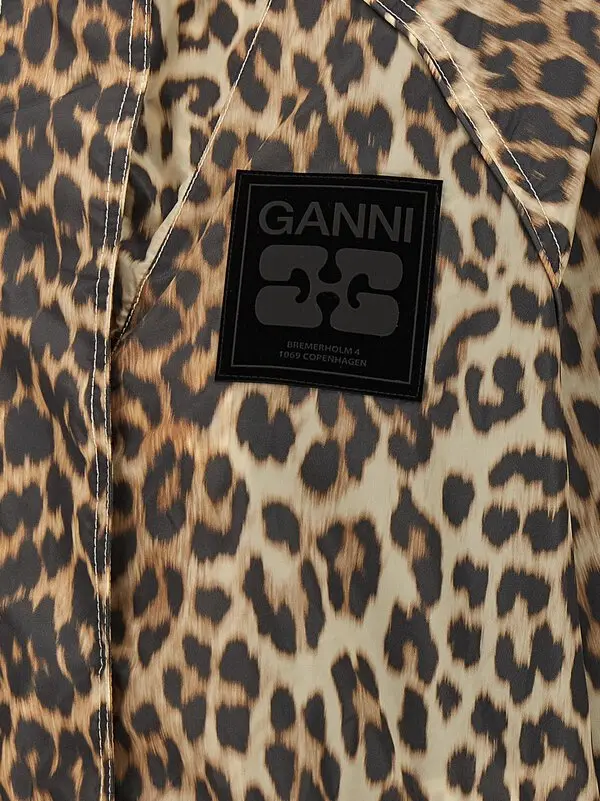 GANNI Leopard Print Recycled Nylon Hooded Windbreaker