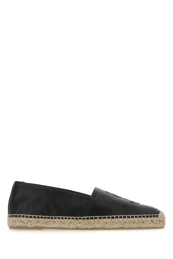 Saint Laurent Leather Monogram Espadrilles - Black
