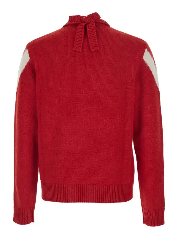 Valentino Garavani Wool V-neck Sweater With Rear Bow Detail