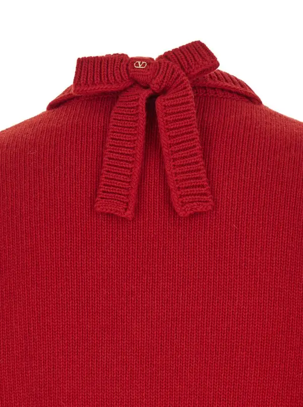 Valentino Garavani Wool V-neck Sweater With Rear Bow Detail