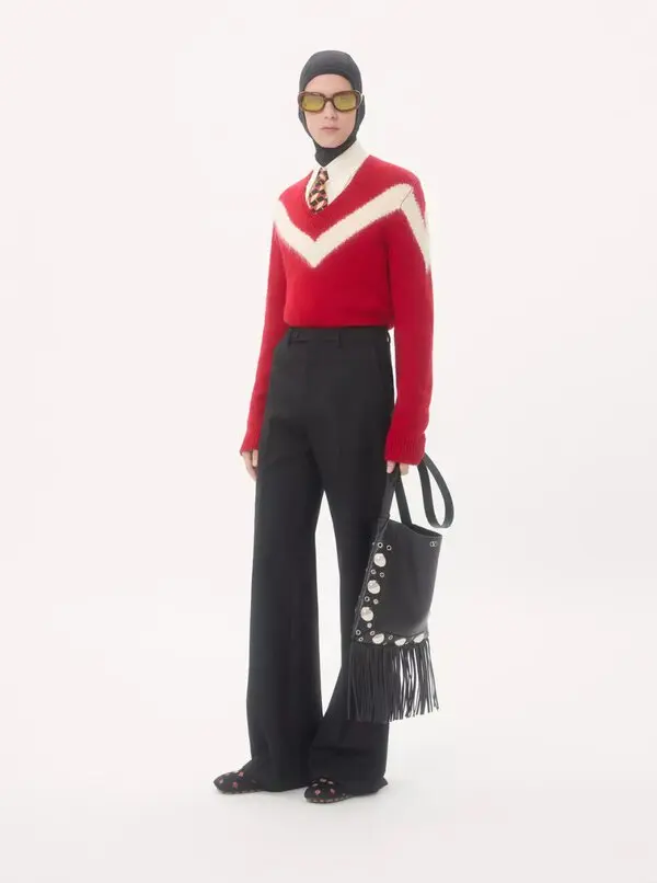 Valentino Garavani Wool V-neck Sweater With Rear Bow Detail