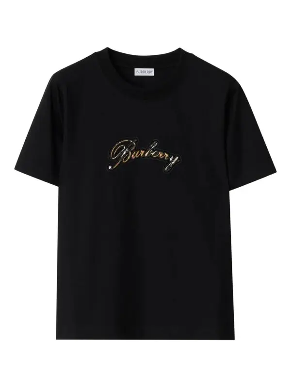 Burberry Check Cursive Logo Cotton T-shirt - Black