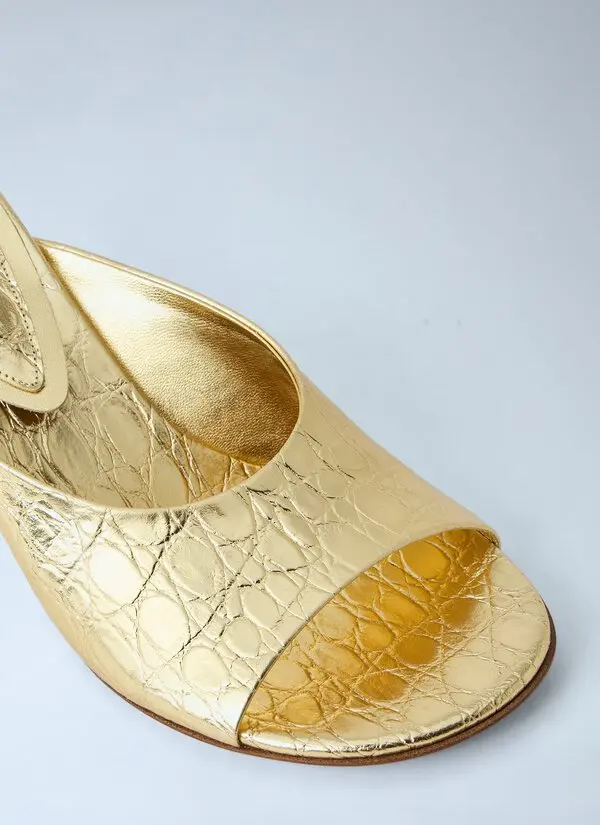 Dries Van Noten Sculpted Heel Open Toe Mules - Gold
