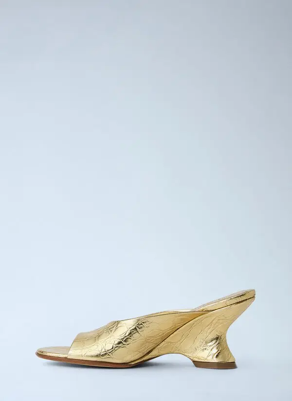 Dries Van Noten Sculpted Heel Open Toe Mules - Gold