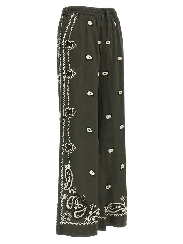 P.a.r.o.s.h Beach26' Wide Leg Linen Pants With All-over Embroidery - Green