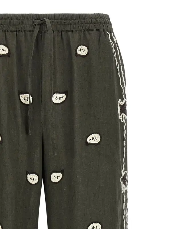 P.a.r.o.s.h Beach26' Wide Leg Linen Pants With All-over Embroidery - Green