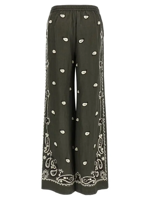 P.a.r.o.s.h Beach26' Wide Leg Linen Pants With All-over Embroidery - Green