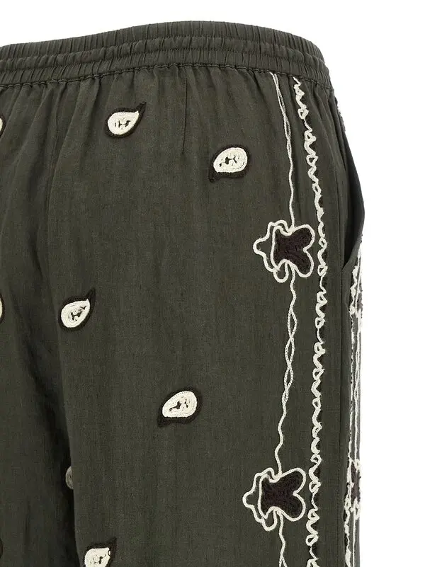 P.a.r.o.s.h Beach26' Wide Leg Linen Pants With All-over Embroidery - Green