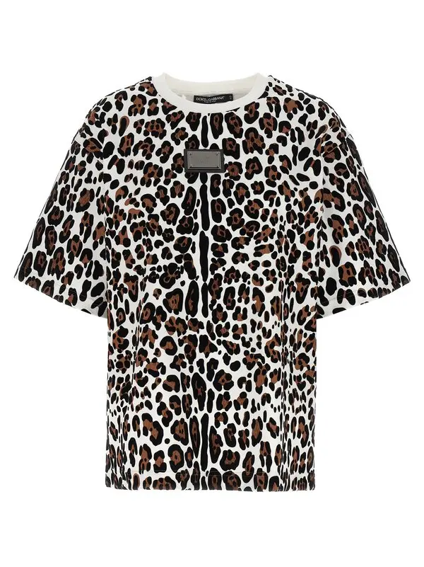Dolce & Gabbana Animal Print Logo Plaque T-shirt - Multicolor