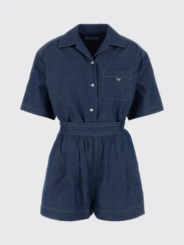 Prada Cotton Linen Blend Jumpsuit - Blue