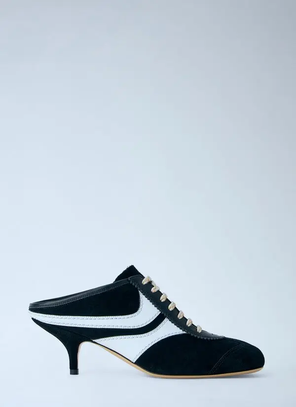 Dries Van Noten Lace-up Suede And Leather Mule Heels - Black