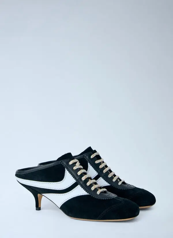 Dries Van Noten Lace-up Suede And Leather Mule Heels - Black