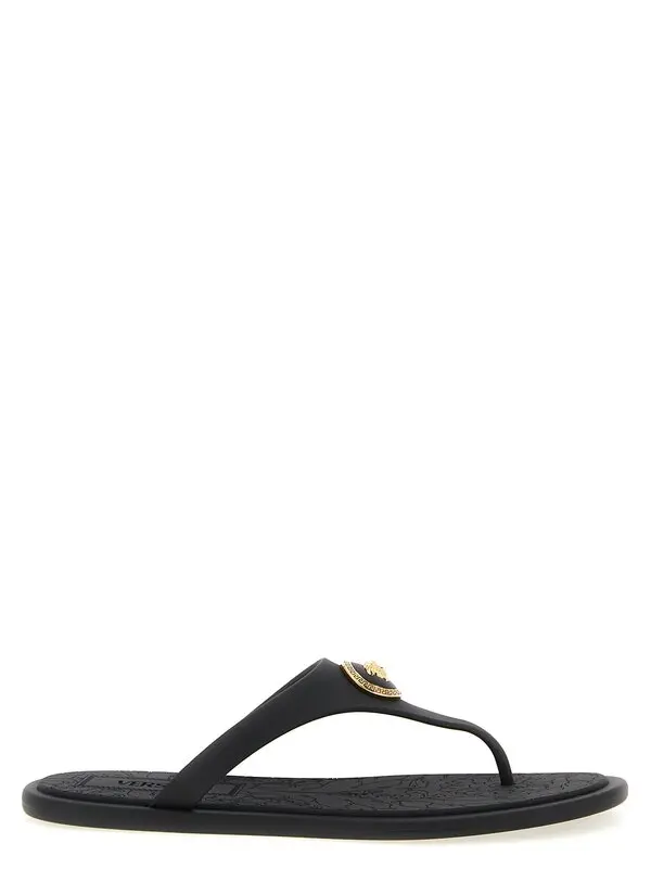 Versace Alia Rubber Medusa Flip Flop Sandals - Black
