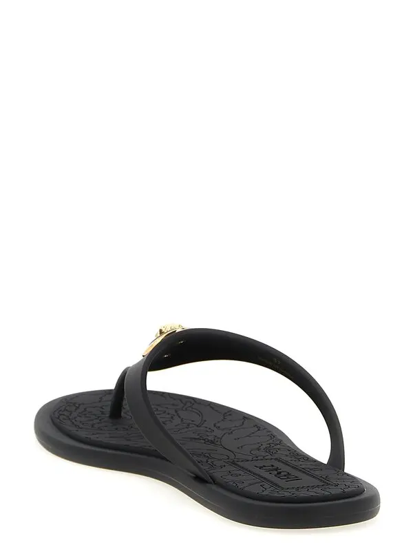 Versace Alia Rubber Medusa Flip Flop Sandals - Black