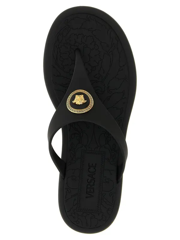 Versace Alia Rubber Medusa Flip Flop Sandals - Black