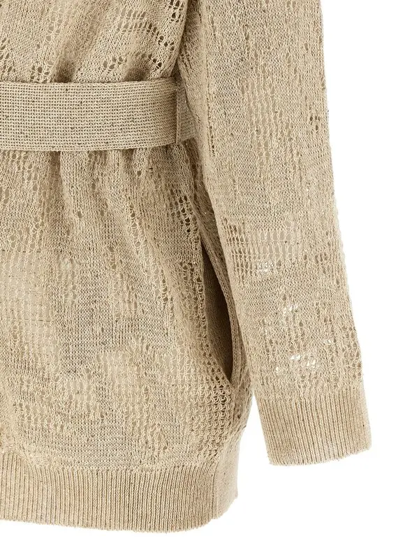 Brunello Cucinelli Linen And Cotton Blend Crochet Cardigan With Sequin Application - Cream