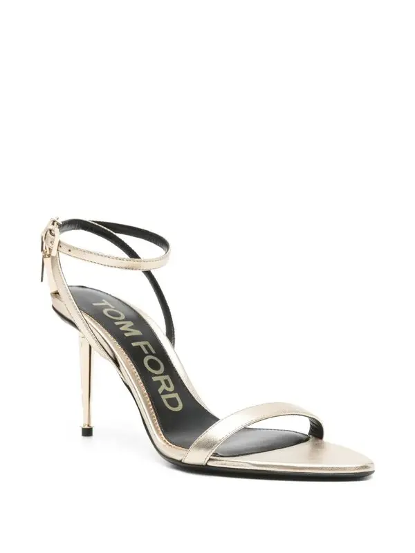 TOM FORD Ankle-strap Padlock 90 Mid Heel Sandals - Silver