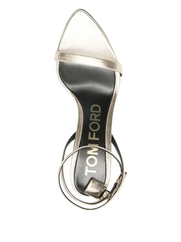 TOM FORD Ankle-strap Padlock 90 Mid Heel Sandals - Silver