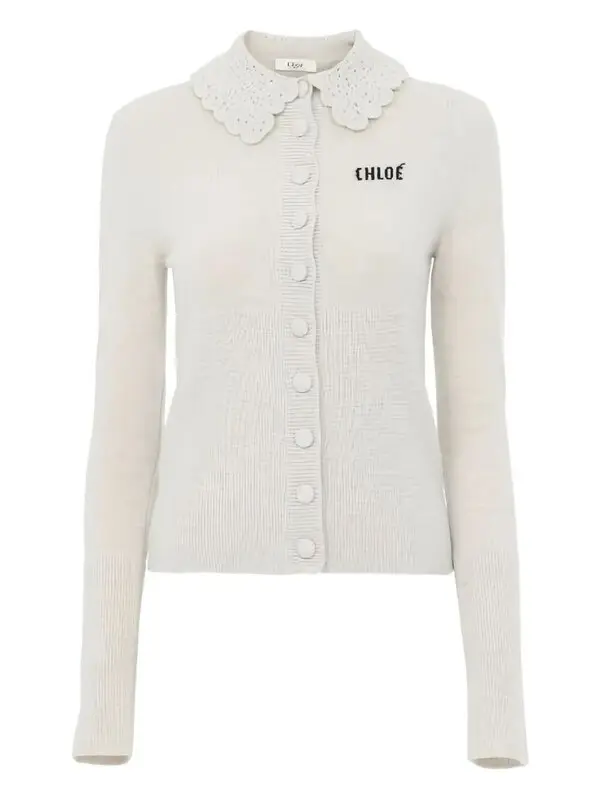 Chloé Crocheted Collar Wool Cardigan - Gray