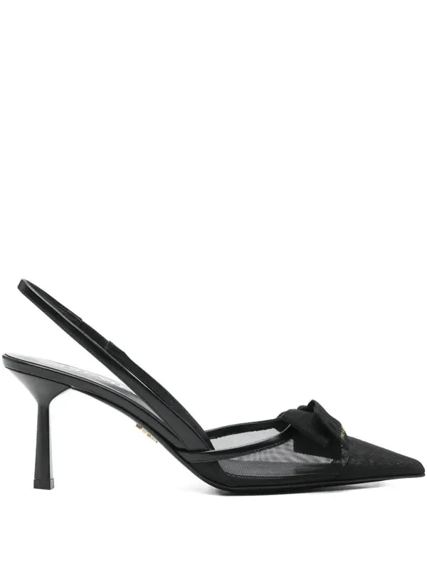 Prada Mesh Bow Detail Slingback Pumps - Black