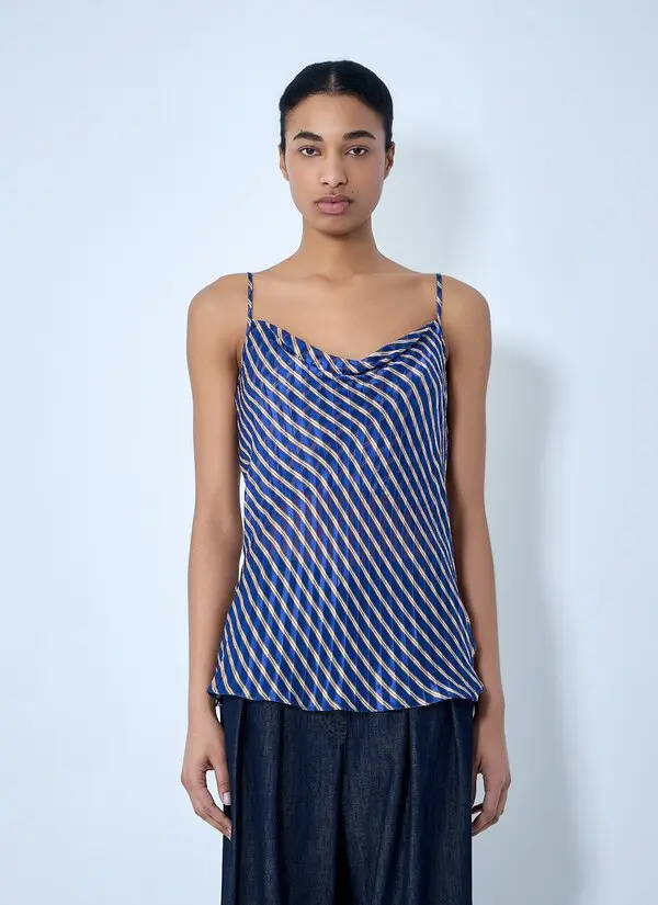 Dries Van Noten Diagonal Stripe Cowl Neck Camisole - Blue