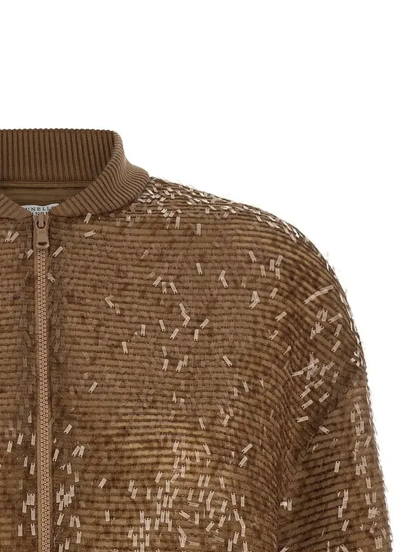 Brunello Cucinelli Silk Sequin Zip Cardigan - Brown