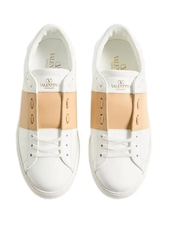 Valentino Garavani Open Leather Sneakers With Contrast Band And Stud Details - Multicolor