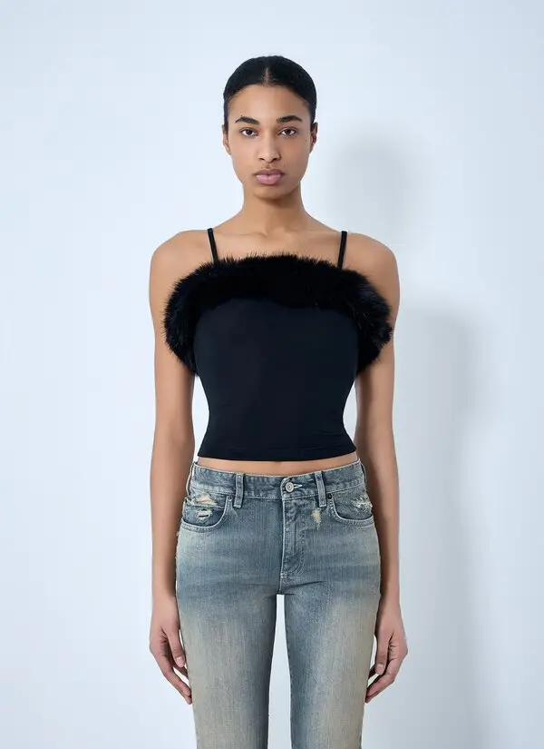 Balenciaga Faux Fur Trim Camisole - Black