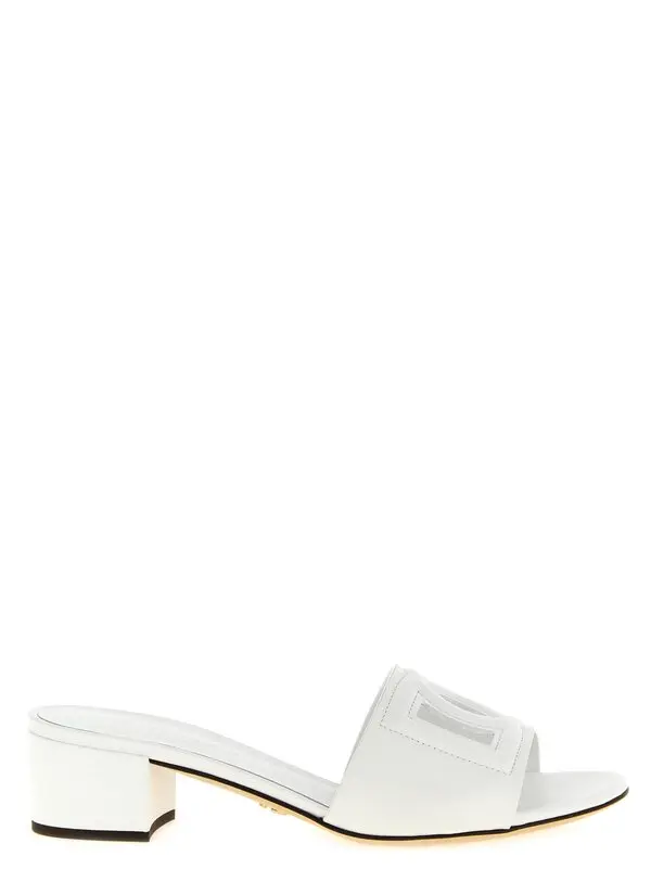 Dolce & Gabbana Calf Leather Dg Logo Heeled Sandals - White