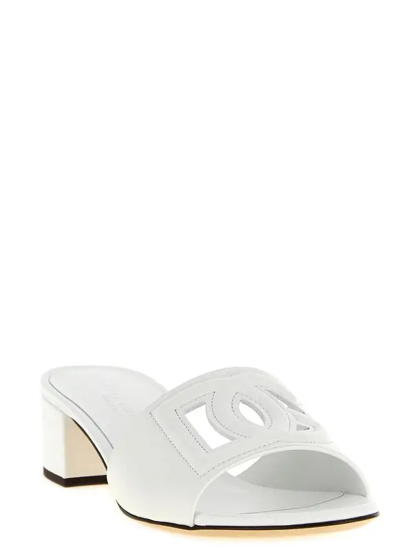 Dolce & Gabbana Calf Leather Dg Logo Heeled Sandals - White