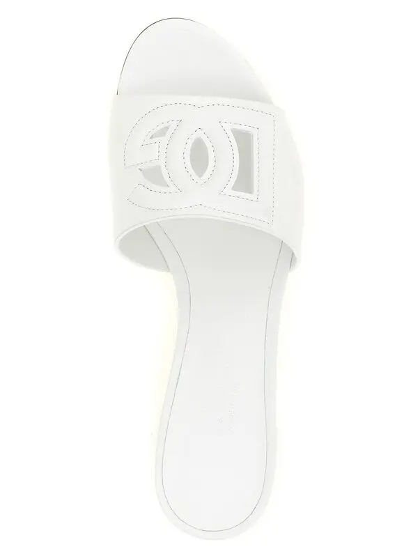 Dolce & Gabbana Calf Leather Dg Logo Heeled Sandals - White