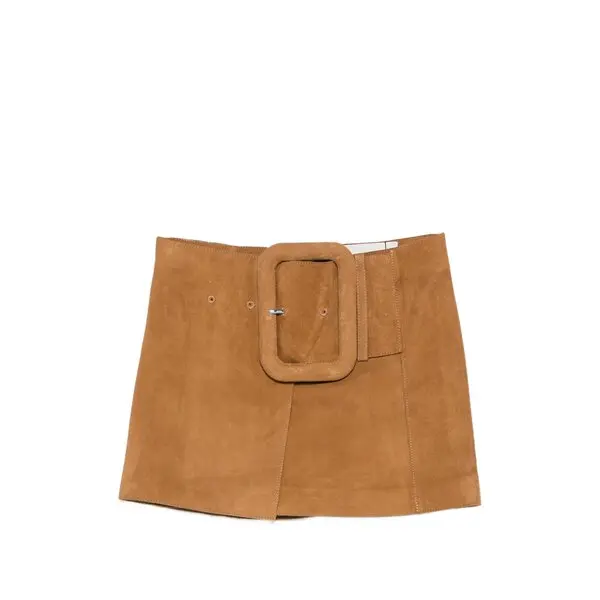 AMI Paris A-line Suede Skirt With Buckle Detail - Brown