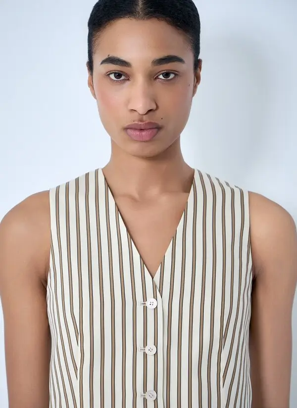 Max Mara Striped Cotton Silk Waistcoat - Cream