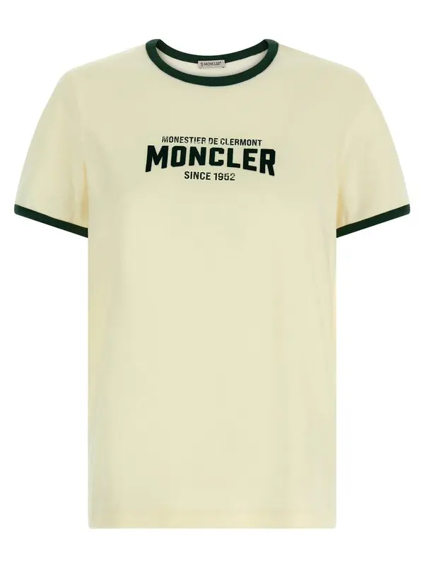 Moncler Flocked Logo Cotton T-shirt - Cream